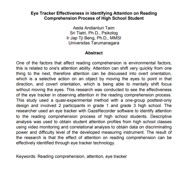 Eye Tracker Effectiveness in Identifying Attention on Reading ...